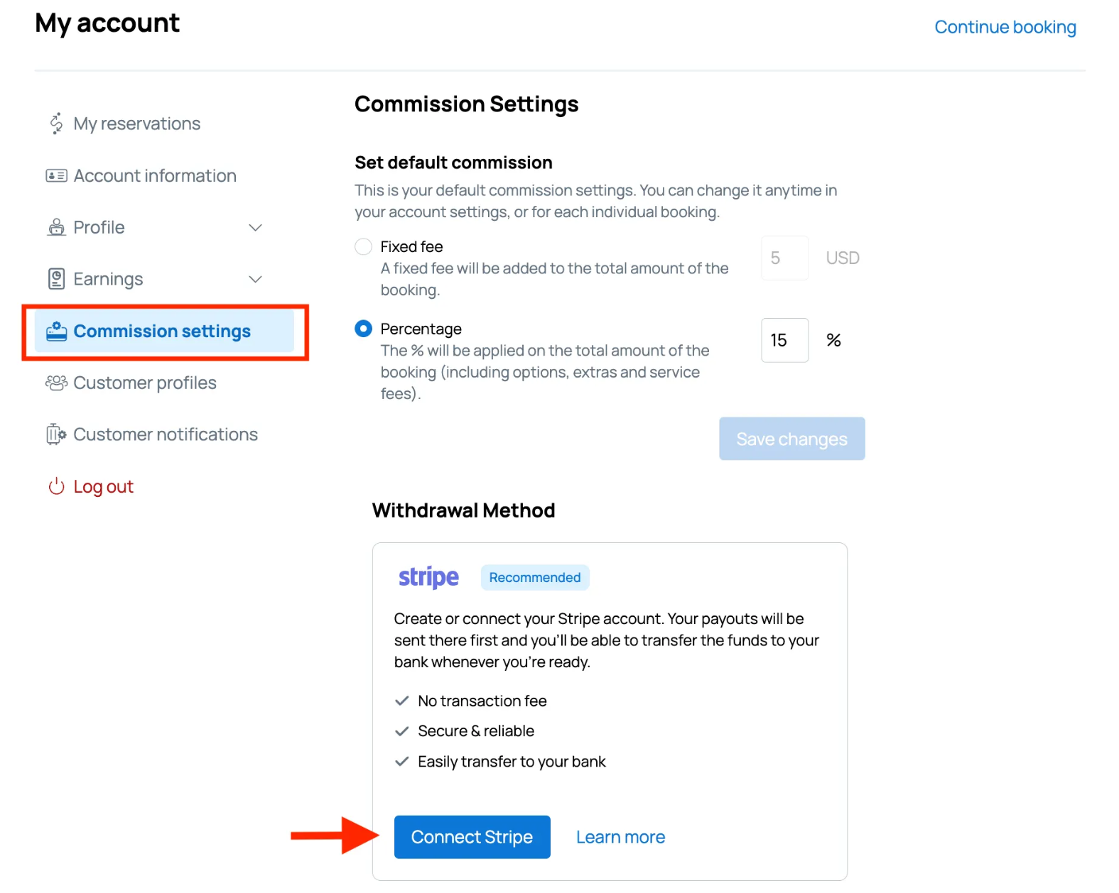 How do I set up Stripe to withdraw my commission to my bank account ...